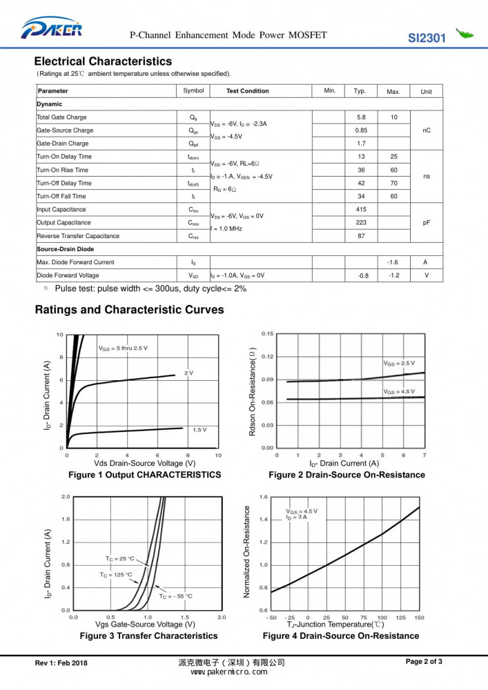 PAKER SI2301 datasheet page 2