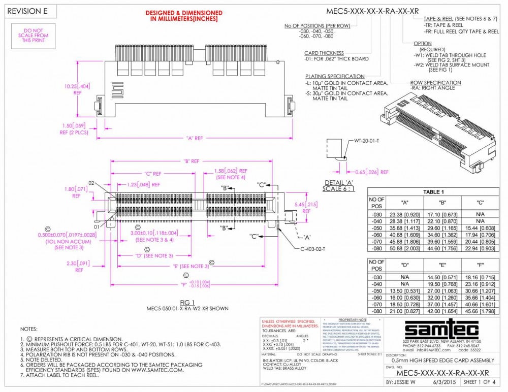 Samtec MEC5 drawing page 1