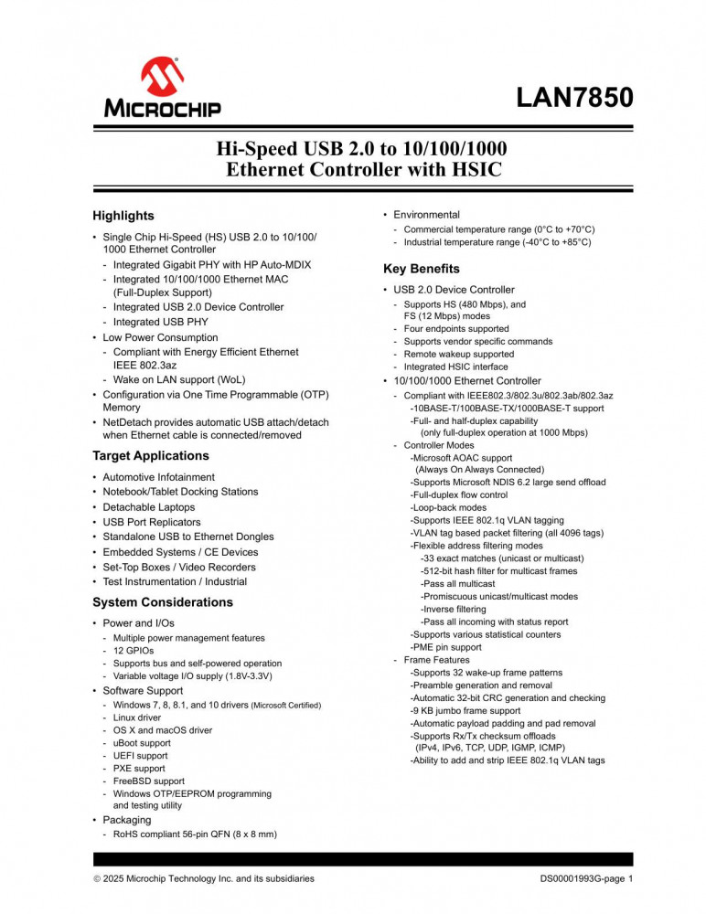 LAN7850 technical document page 1