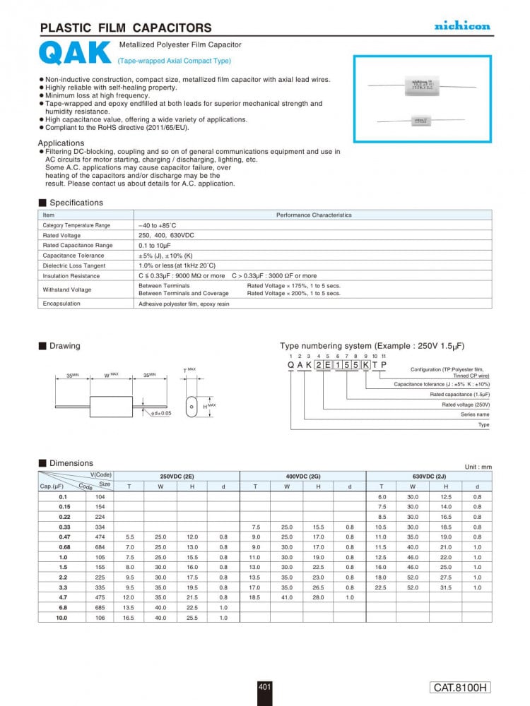 Nichicon QAK2G105KTP technical document