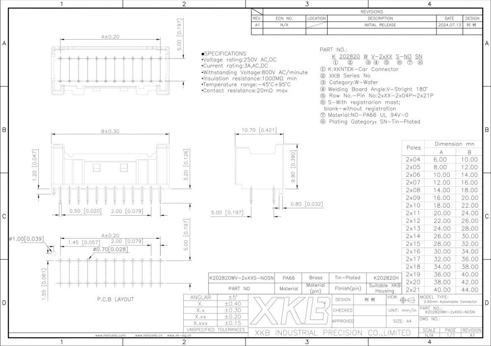 K202820WV-2x13S-N0SN technical document page