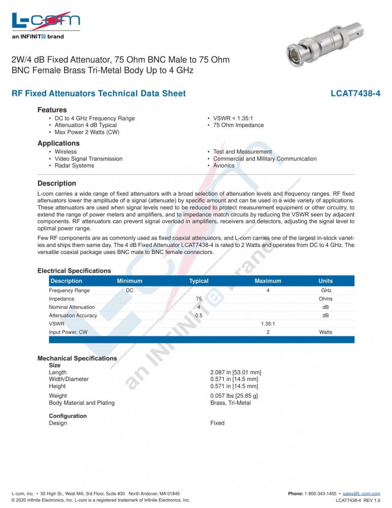 LCAT7438-4 technical datasheet page 1