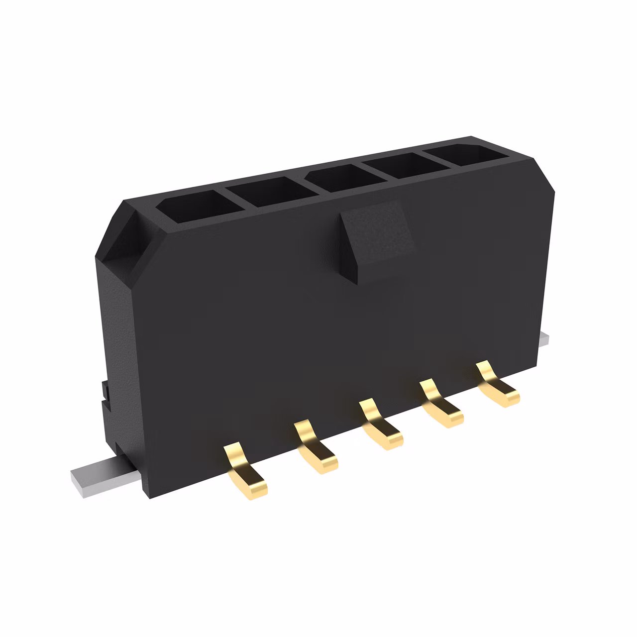 Micro-Fit 3.0 Vertical Header, 3.00mm Pitch, Single Row, 5 Circuits, with Solder Tab, 0.38µm Gold Plating, Glow-Wire Capable, Black, Tape and Reel for sale