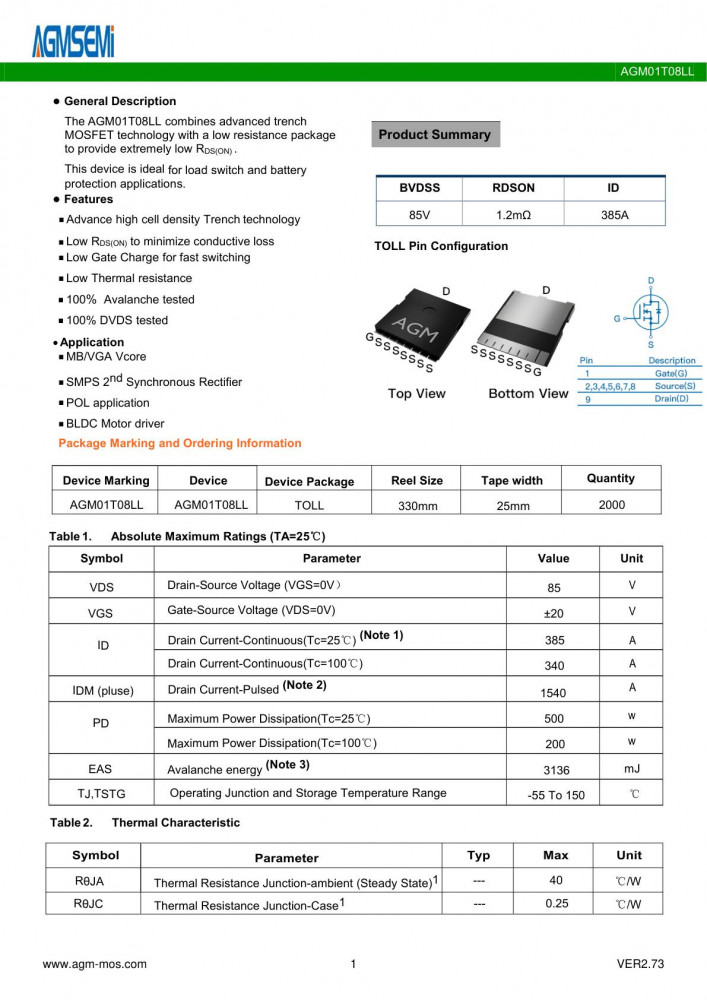 AGM01T08LL datasheet page 1