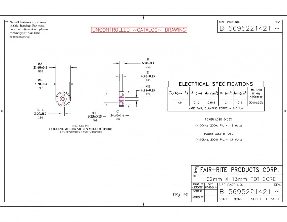 Fair-Rite 5695221421 technical drawing