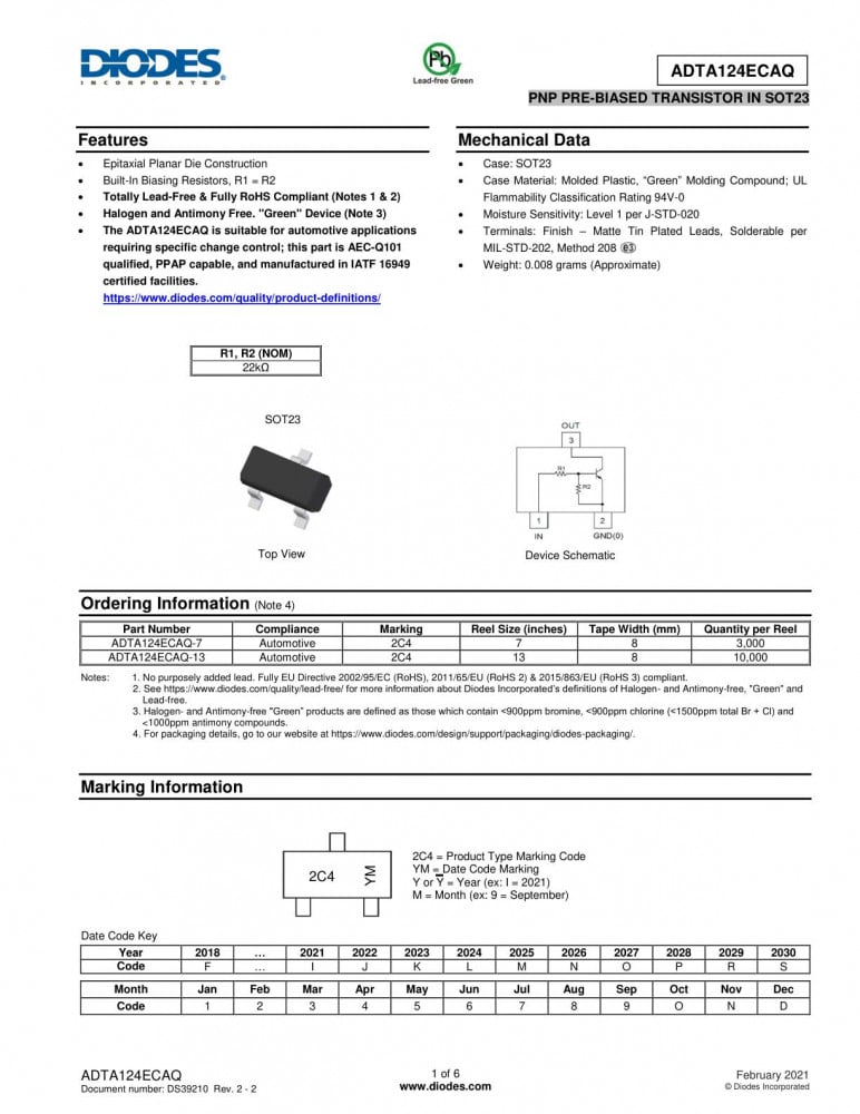 ADTA124ECAQ-7 datasheet page 1