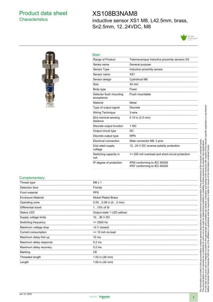 XS108B3NAM8 technical document page 1