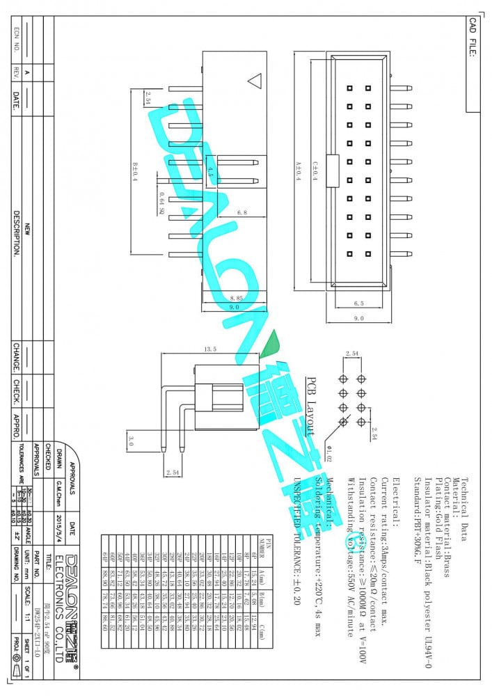 DEALON DW254P-2X9-L0 technical drawing
