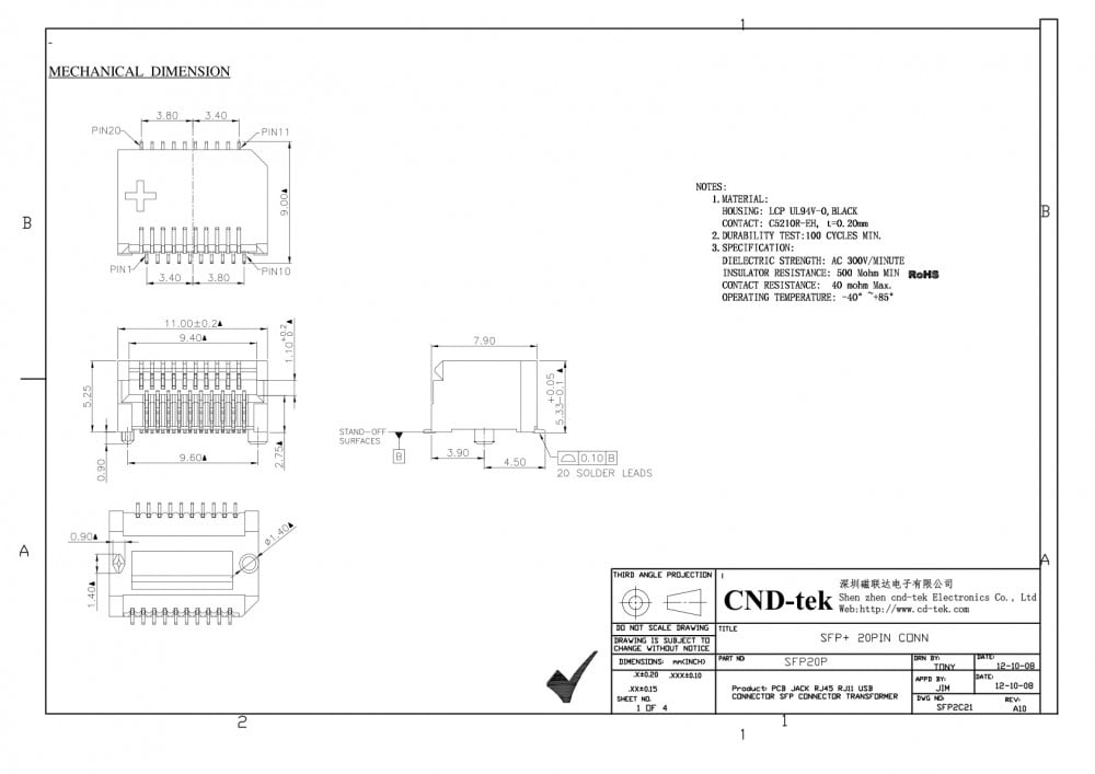 CND-tek SFP20P technical drawing page 1