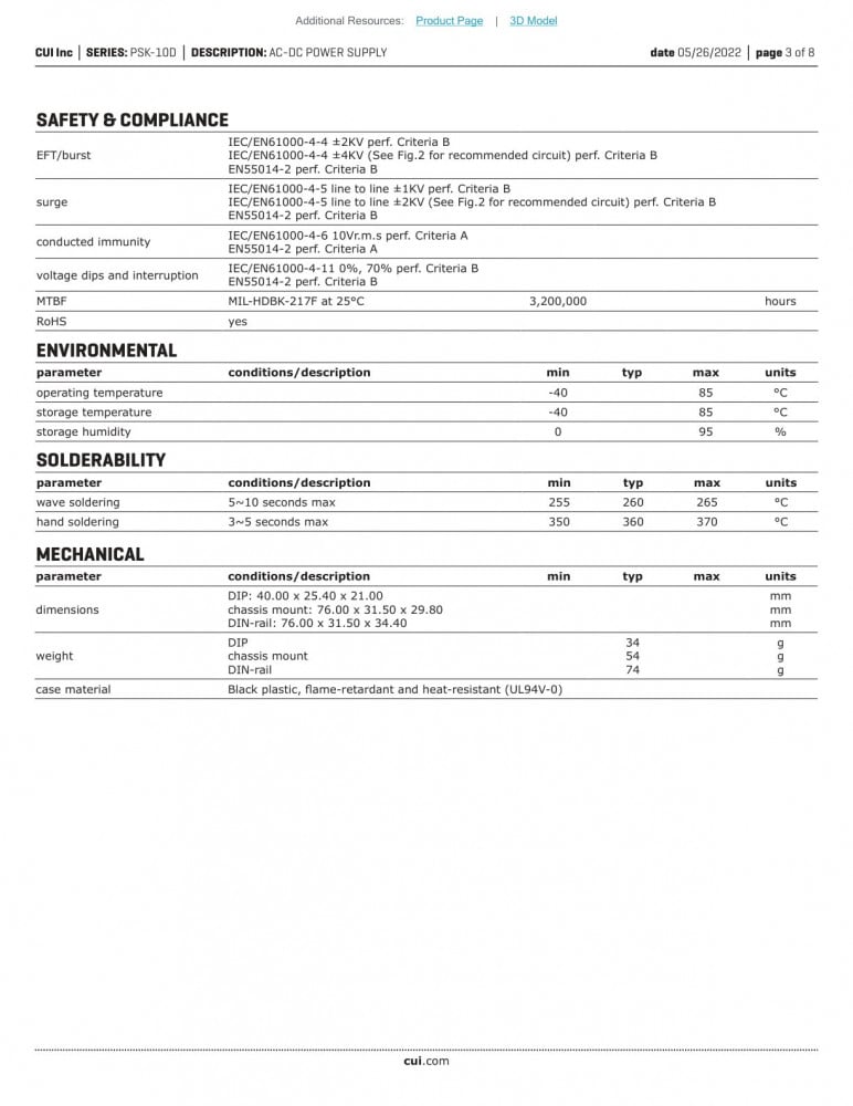 CUI PSK-10D series datasheet page 3