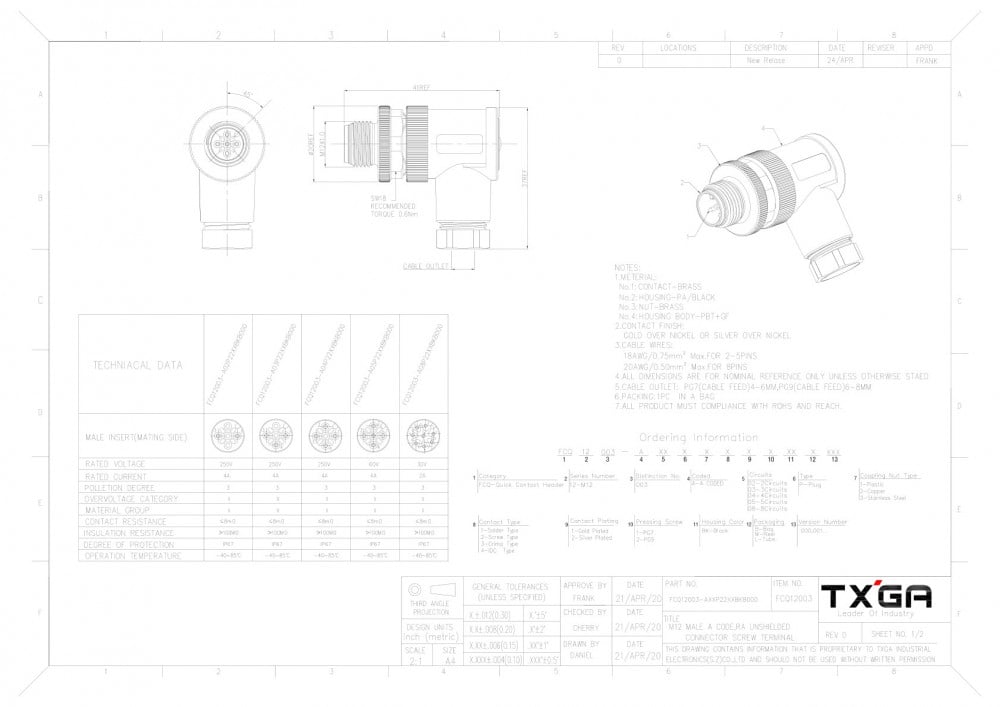 TXGA FCQ12003 technical drawing page 1