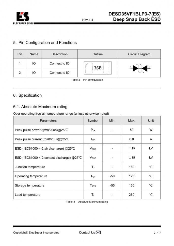 DESD35VF1BLP3-7(ES) datasheet page 2