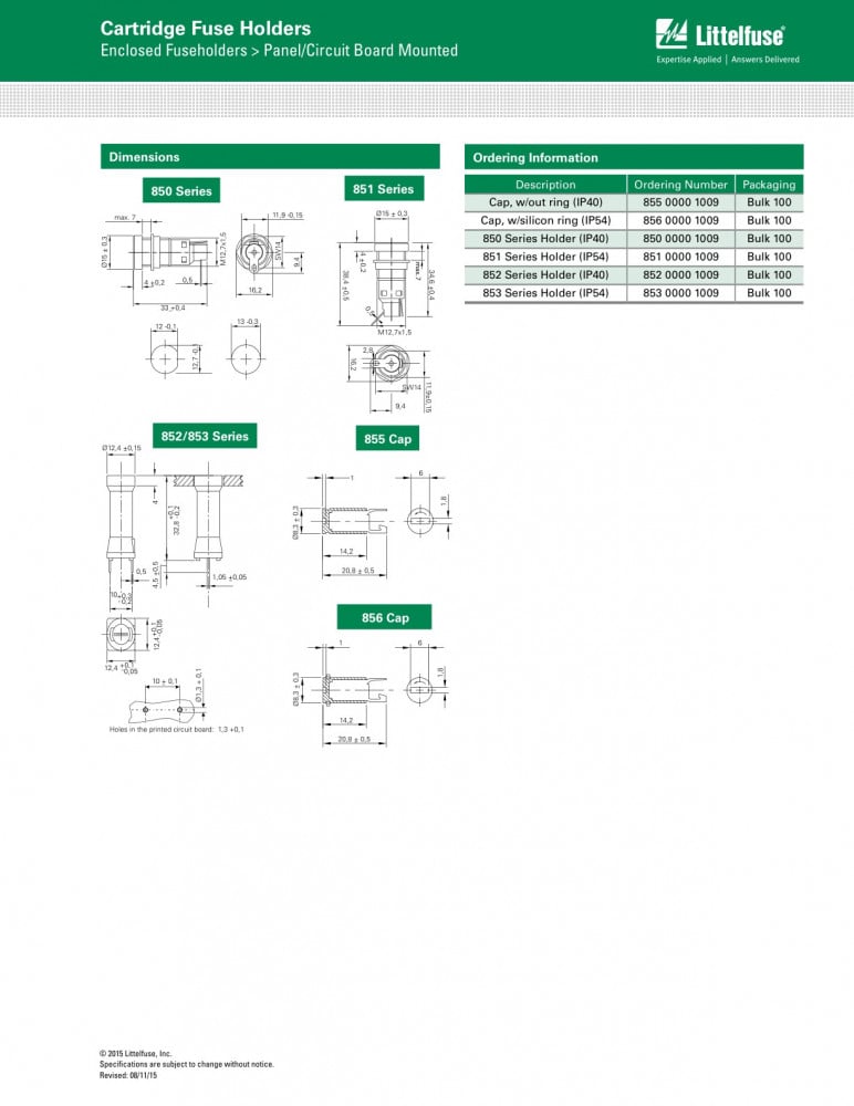 Littelfuse 850 to 853 series fuse holder technical document page 2