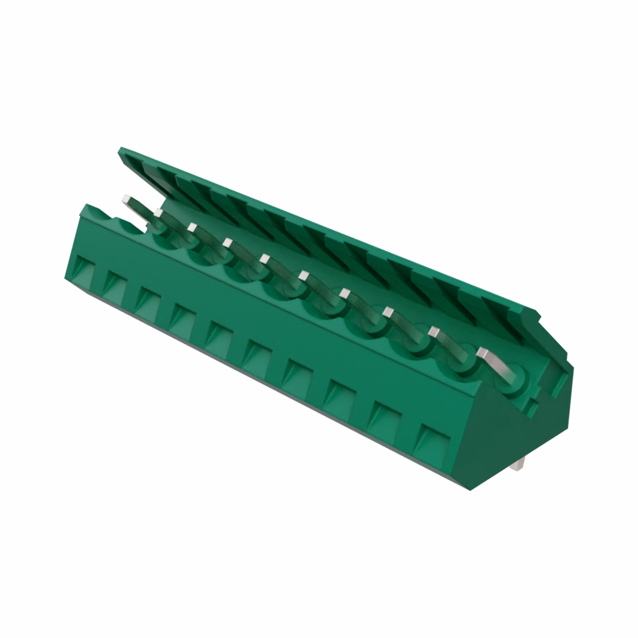 5.00mm Pitch Eurostyle 45° Angle PCB Header, Open Ends, 10 Circuits, Green for sale