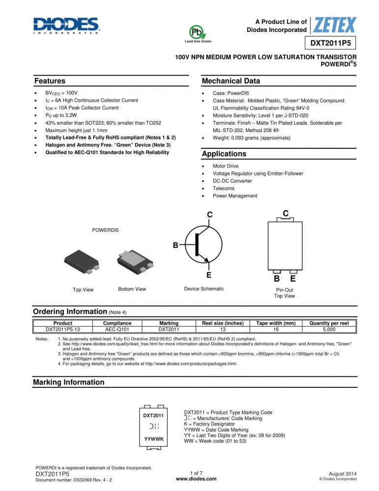 DXT2011P5-13 datasheet page 1