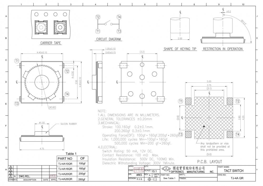 TJ-4A16QR specification page 1