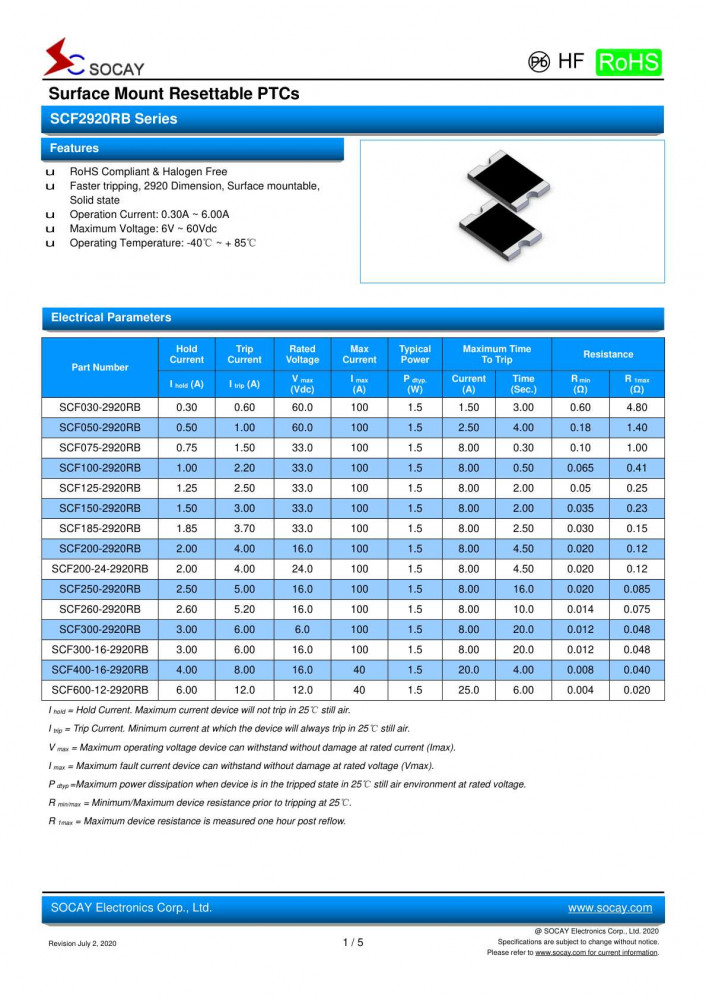 SCF2920RB datasheet page 1