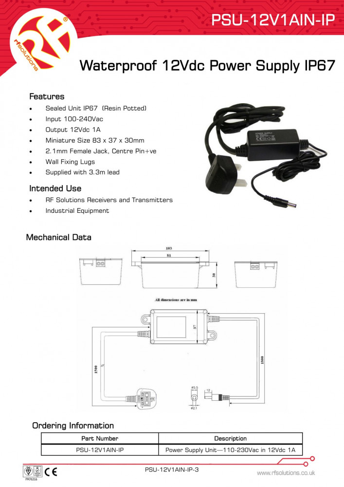 PSU-12V1AIN-IP product documentation, page 1