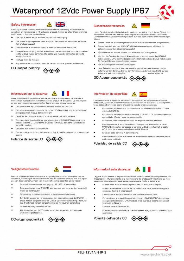 PSU-12V1AIN-IP product documentation, page 3