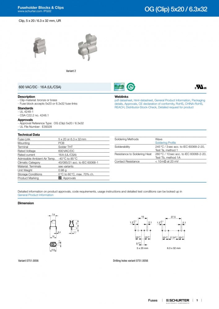 SCHURTER 0751.0056 technical document page 1