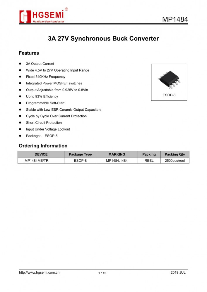 MP1484ME/TR datasheet page 1