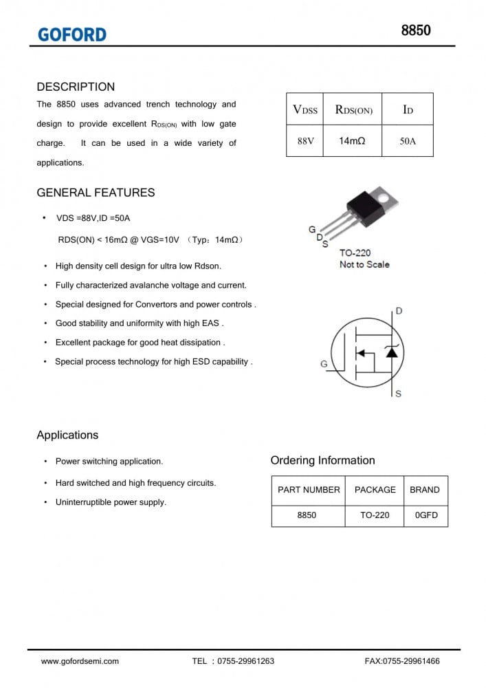 GOFORD 8850 datasheet page 1