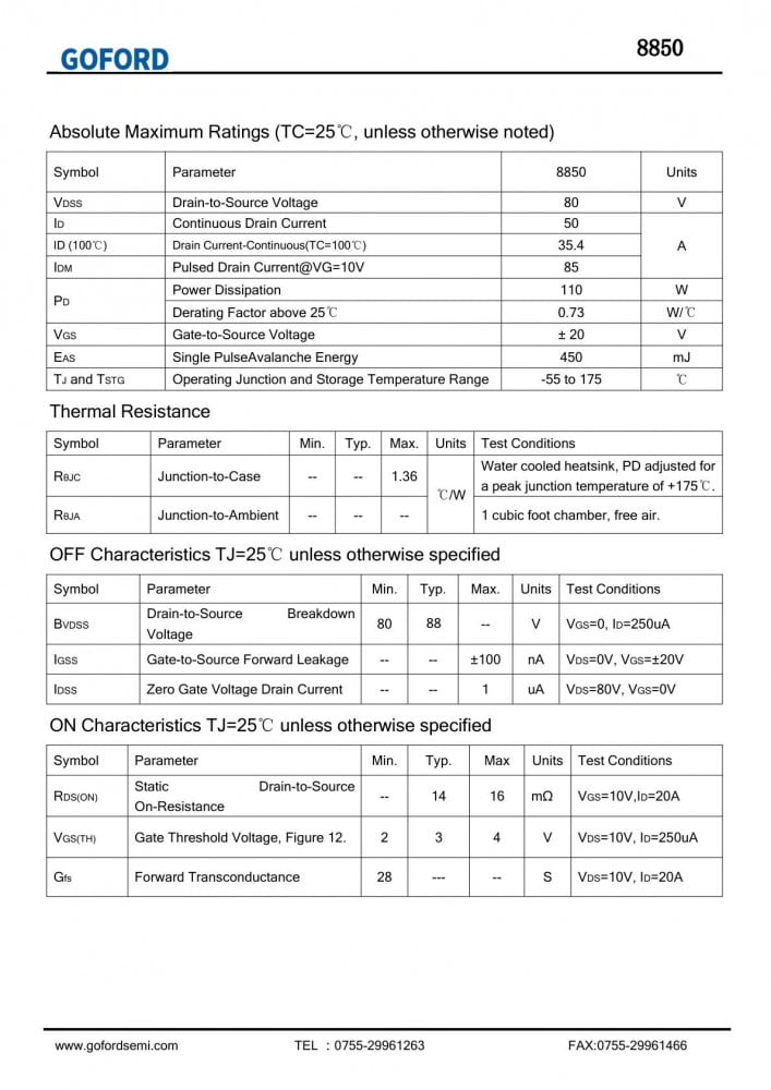 GOFORD 8850 datasheet page 2