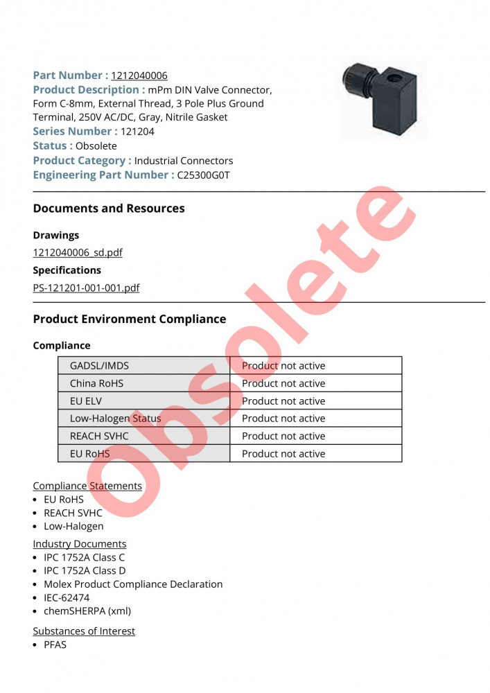 DIN valve connector specification page preview 1