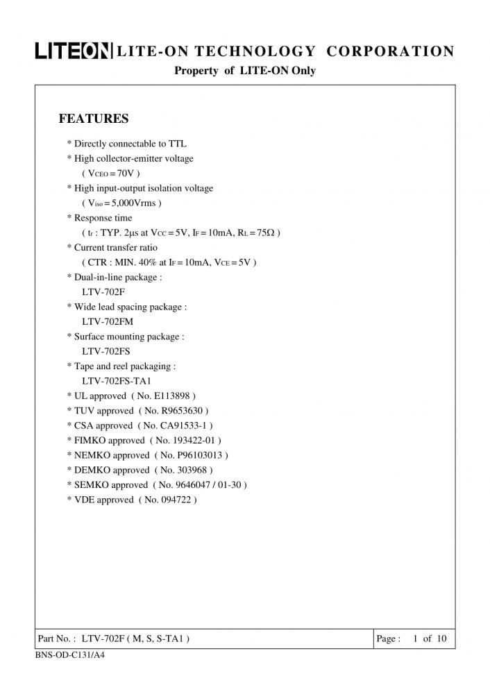 LTV-702F datasheet page 1