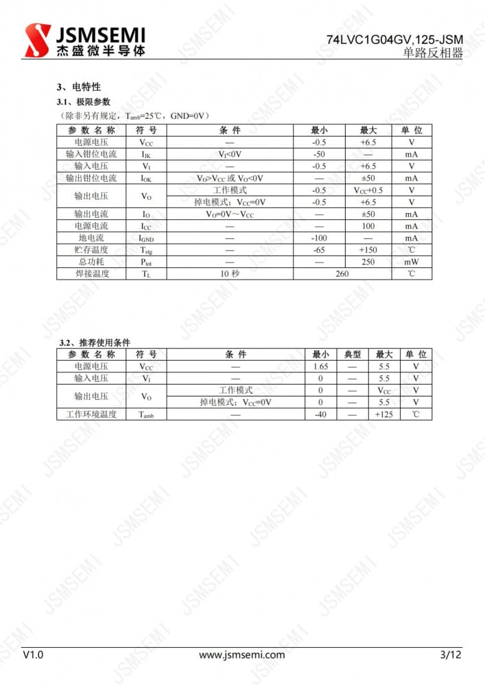 74LVC1G04GW-Q100H-JSM datasheet page 3