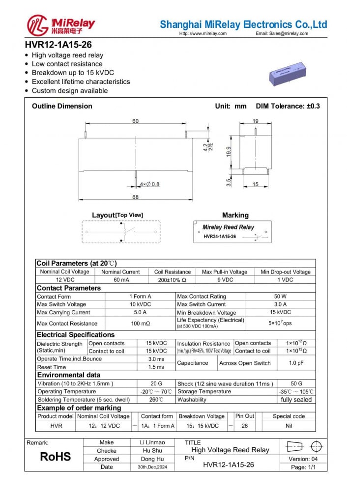 MiRelay HVR12-1A15-26 datasheet page