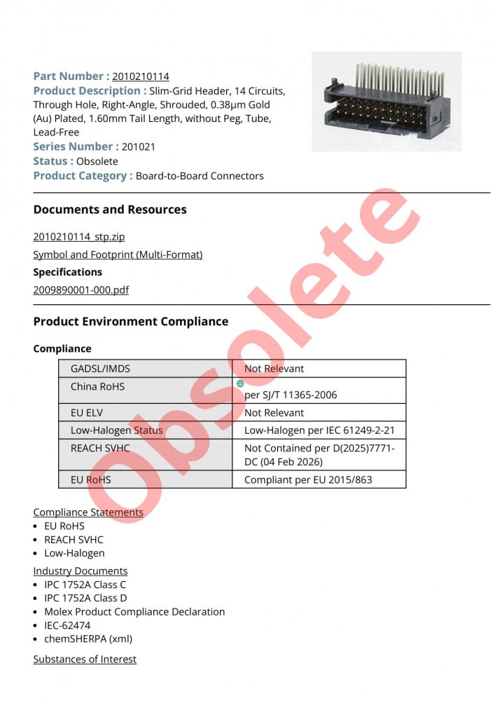 MOLEX 2010210114 technical document page 1