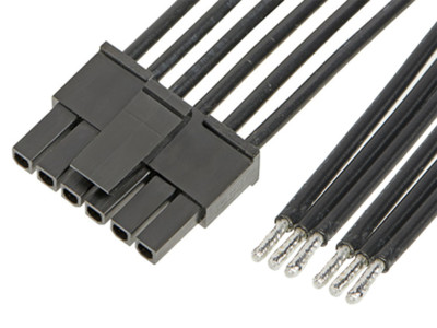 Micro-Fit 3.0 Male-to-Micro-Fit 3.0 Male Off-the-Shelf (OTS) Cable Assembly, Dual Row, 600.00mm Length, Tin (Sn) Plating, 6 Circuits, Black