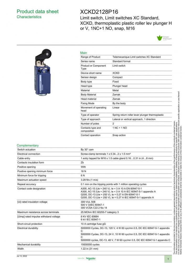 XCKD2128P16 technical document page 1