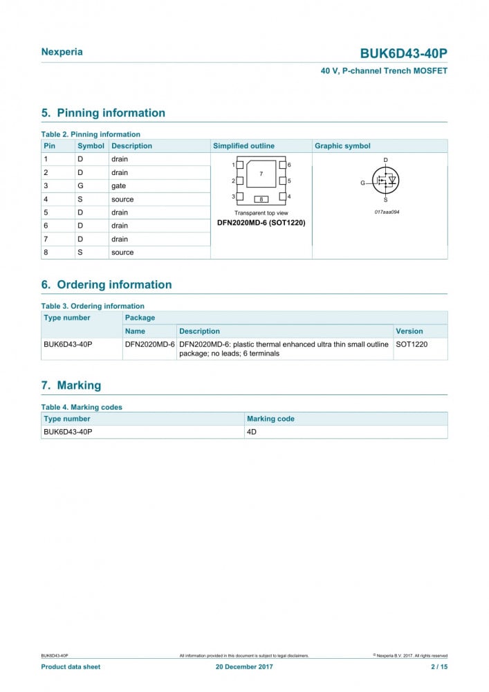 BUK6D43-40PX datasheet page 2
