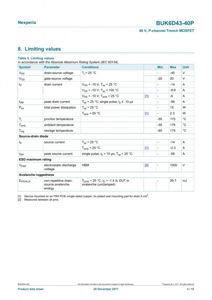 BUK6D43-40PX datasheet page 3