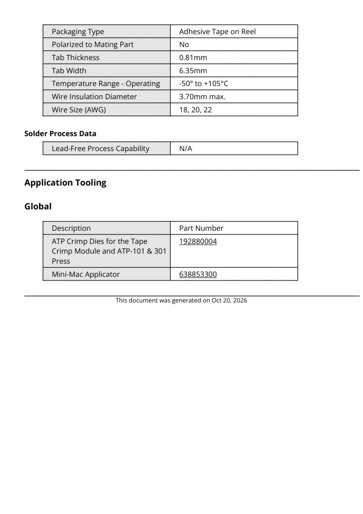 Technical document page 3 for MOLEX 190230006