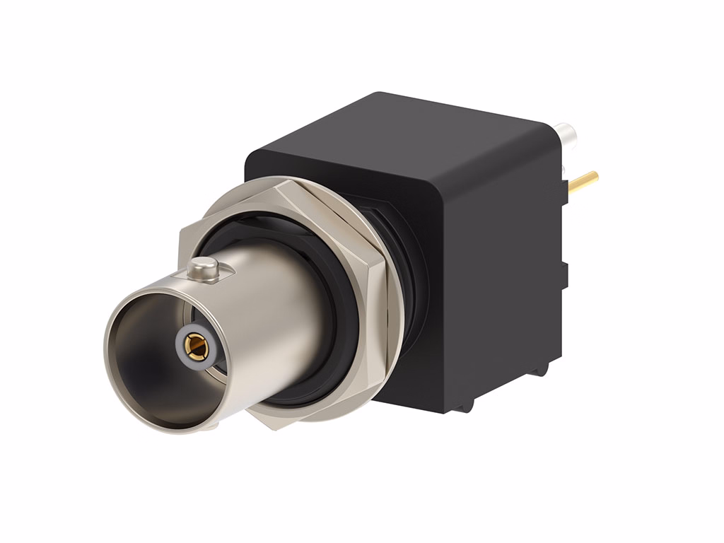 BNC Jack, Straight, PCB Receptacle, Through Hole, Die Cast, Nickel (Ni) Plated, Tray, 50 Ohms