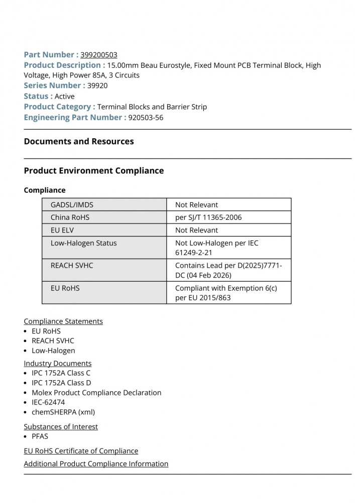 MOLEX 399200503 technical document image 1