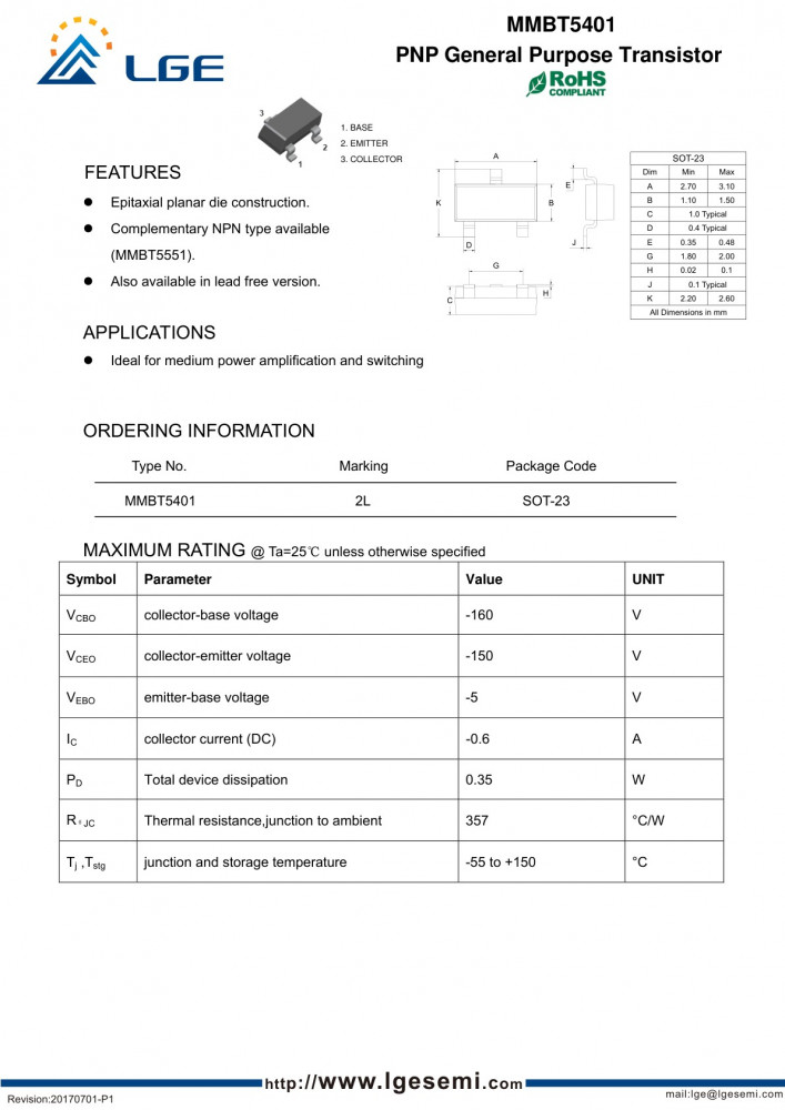 MMBT5401 datasheet page 1