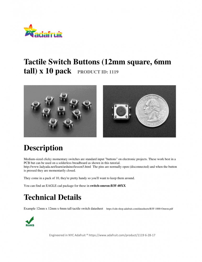 Technical document image for a tactile switch