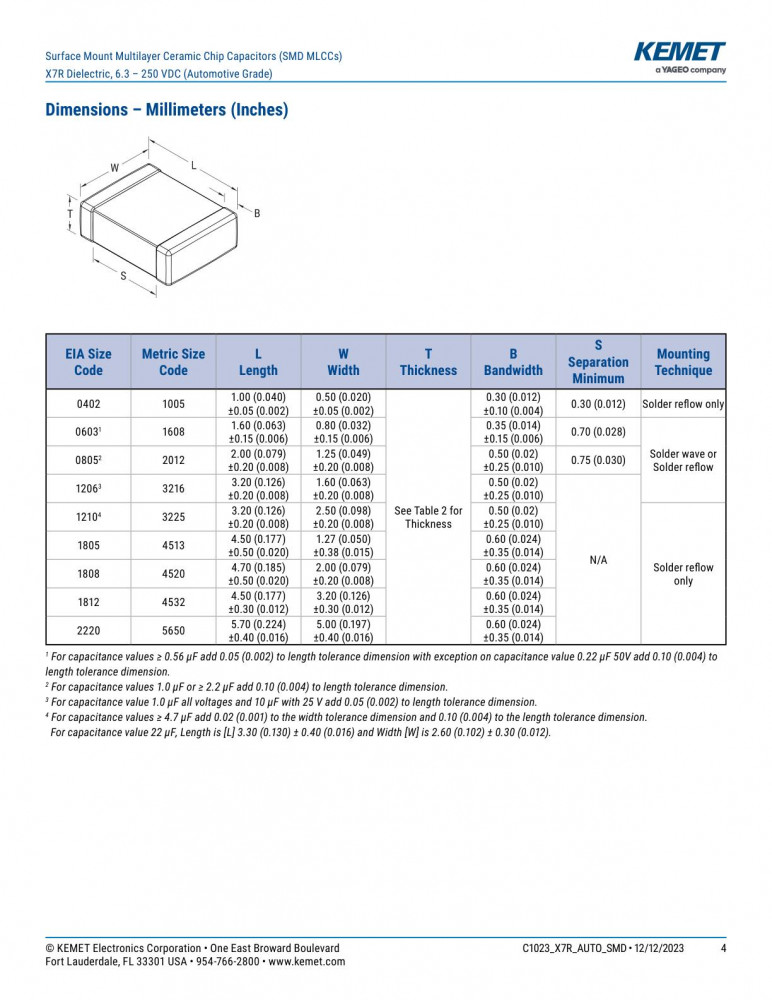 KEMET automotive X7R datasheet page 4