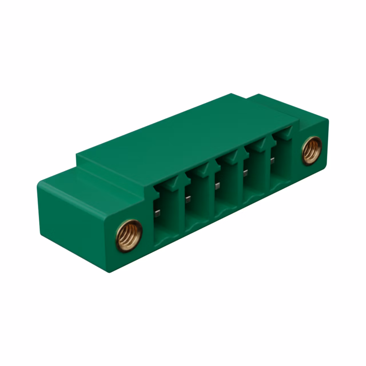 3.81mm Pitch Eurostyle Right-Angle PCB Header, with Threaded Retention Inserts, Green Housing, 5 Circuits for sale