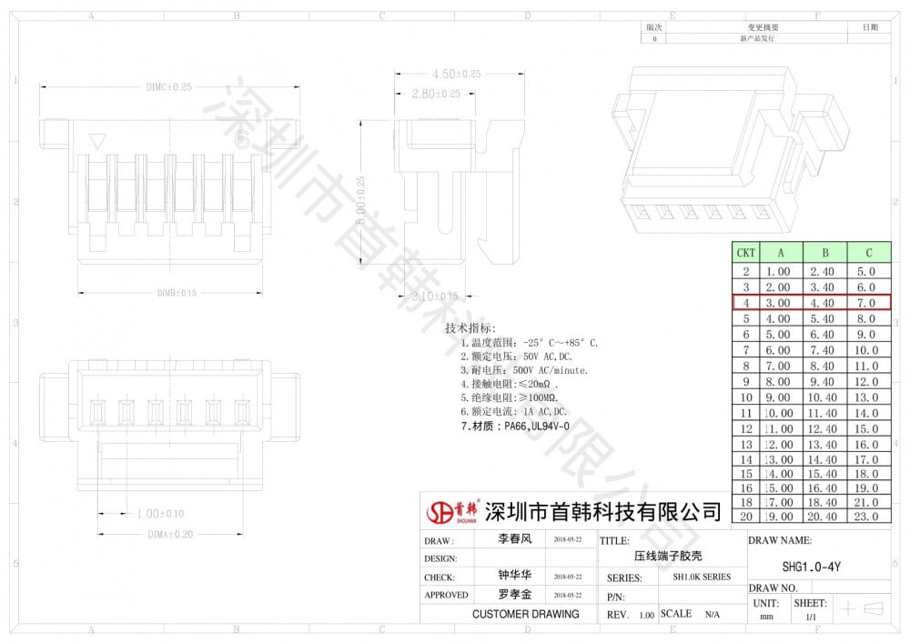SHG1.0-4Y specification page 1