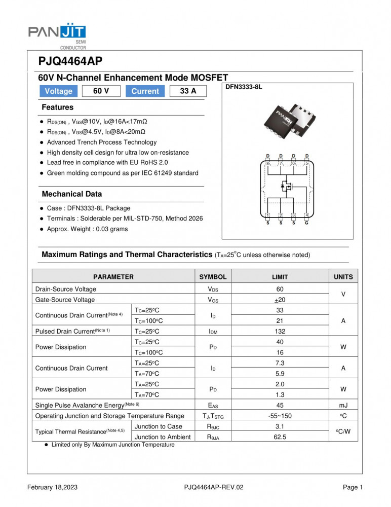 PJQ4464AP datasheet page 1