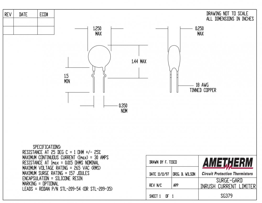 Ametherm SG379 technical document page