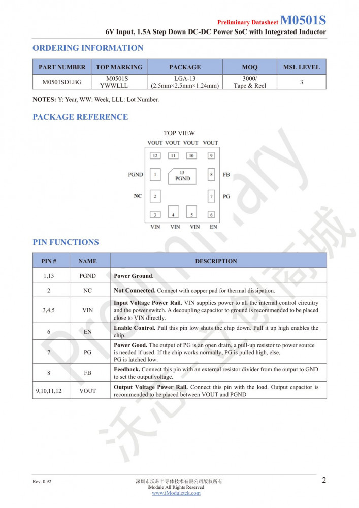 M0501S datasheet page 2