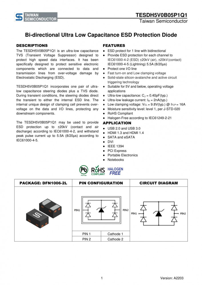 TESDH5V0B05P1Q1 datasheet page 1