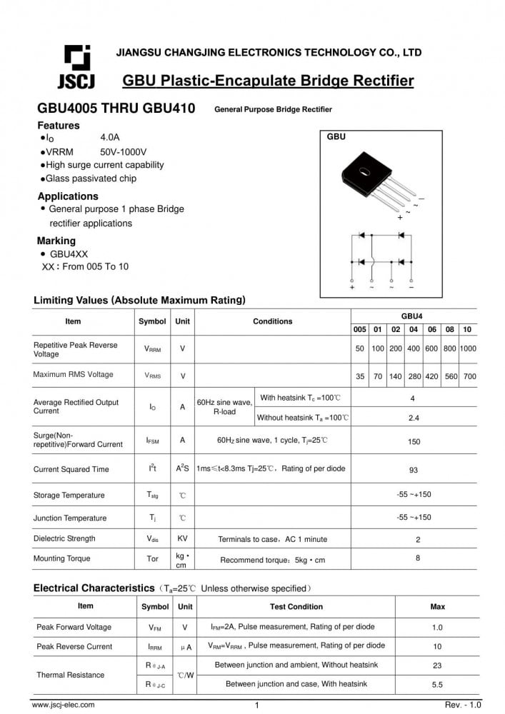 JSCJ GBU406 datasheet page 1