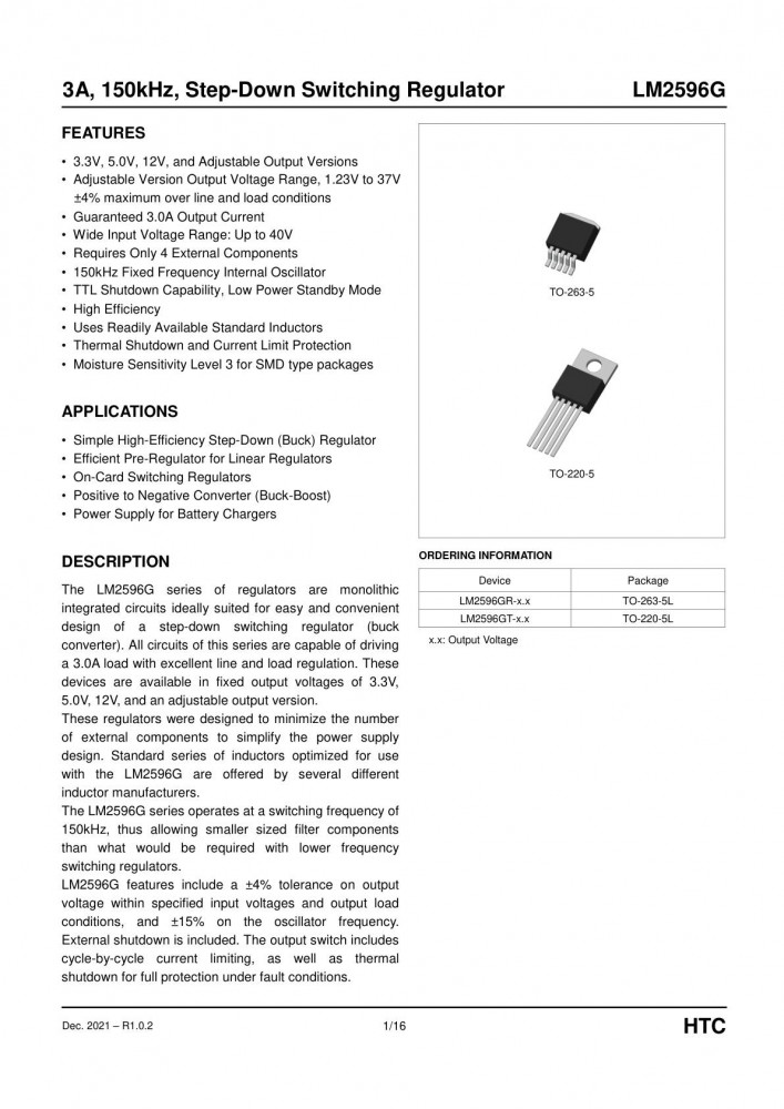 LM2596G datasheet page 1